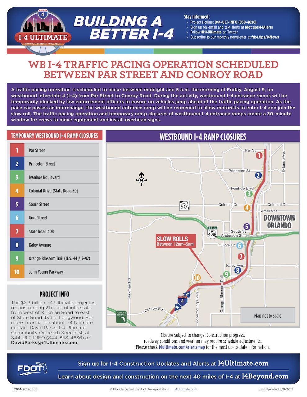 Early Morning Traffic Pacing Operation on Westbound I-4 Scheduled August 9