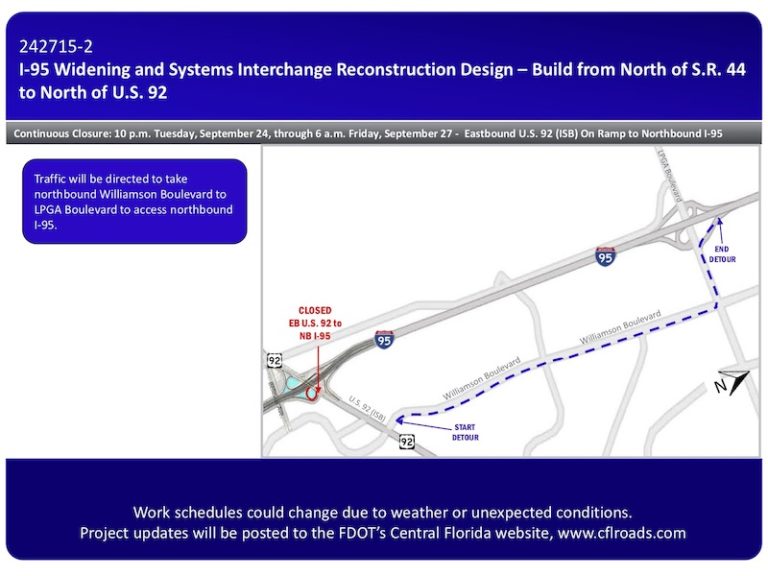 Continuous Closure of the Eastbound U.S. 92 On Ramp to Northbound I-95