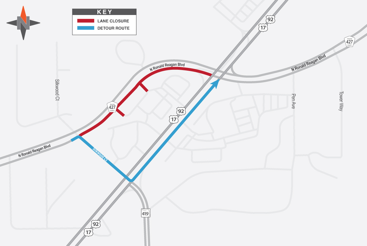 Detour Scheduled on Ronald Reagan Boulevard Starting Friday