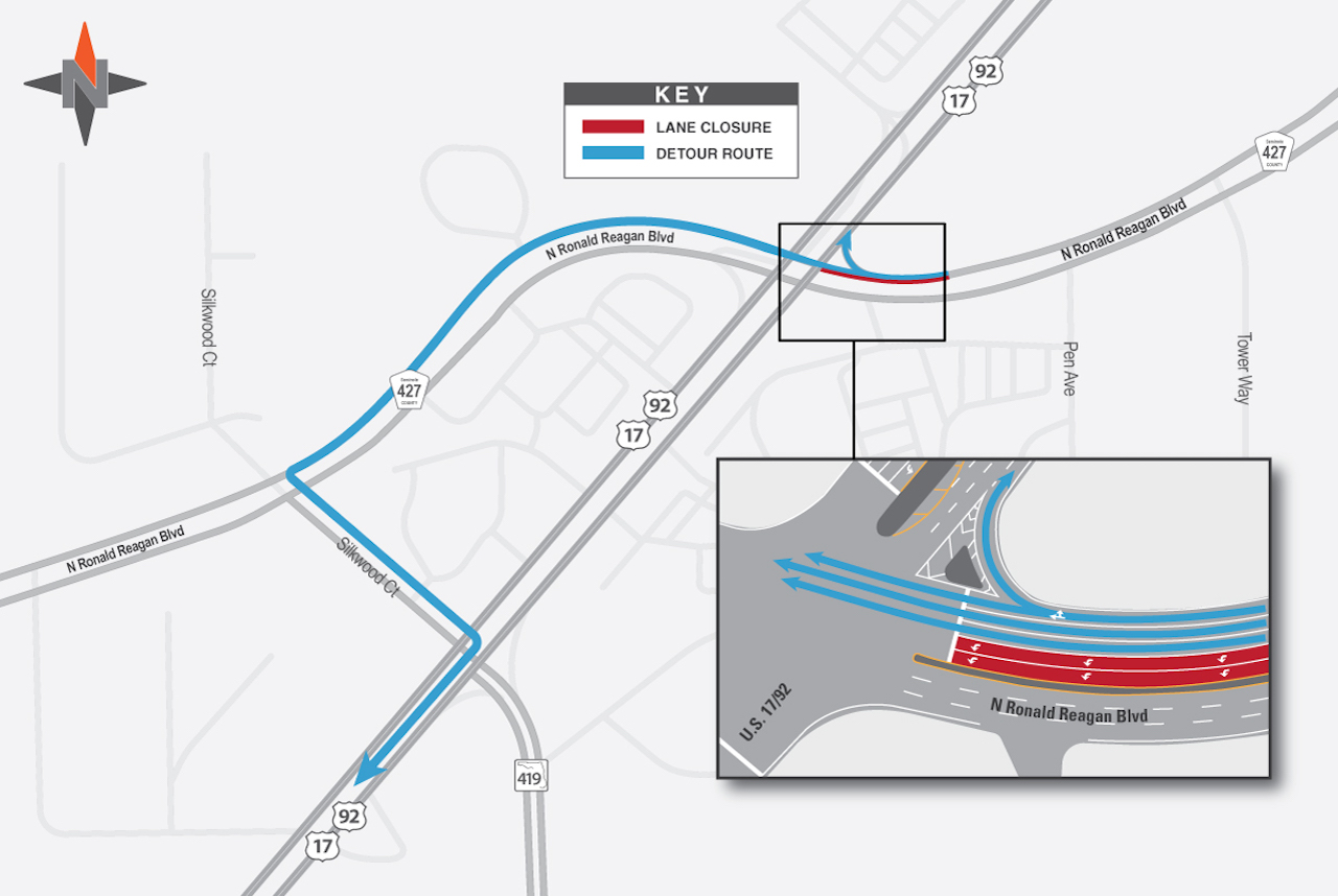 Detours Scheduled on Ronald Reagan Boulevard Starting Friday